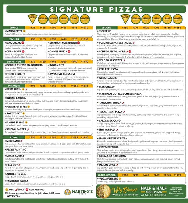 Menu of Martino'z Pizza, Bhawar Kuan, Indore