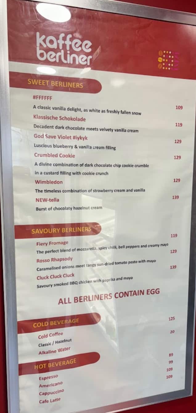 Menu of Kaffee Berliner, JP Nagar, Bangalore