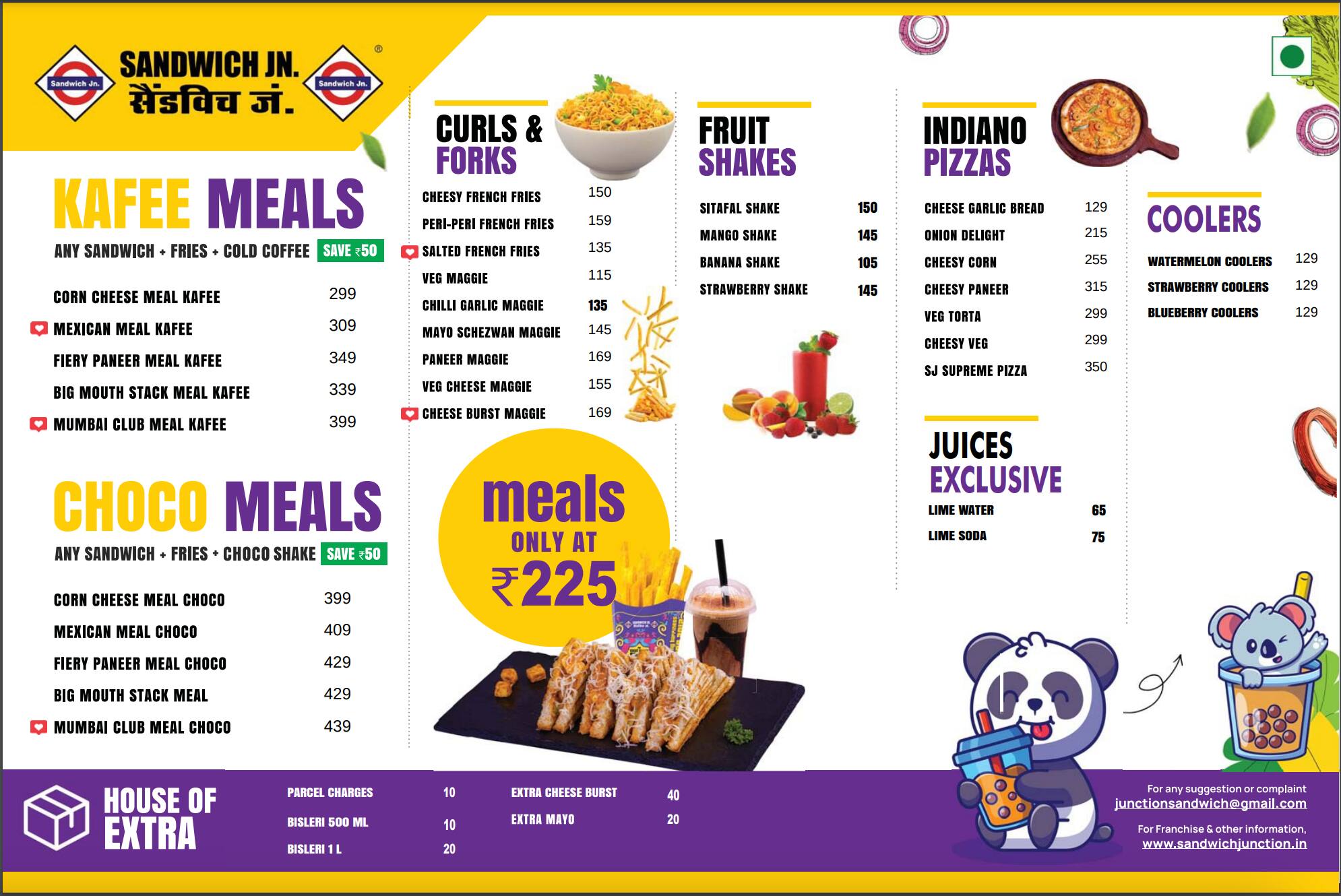 Menu of Sandwich Junction, Narayan Singh Circle, Jaipur