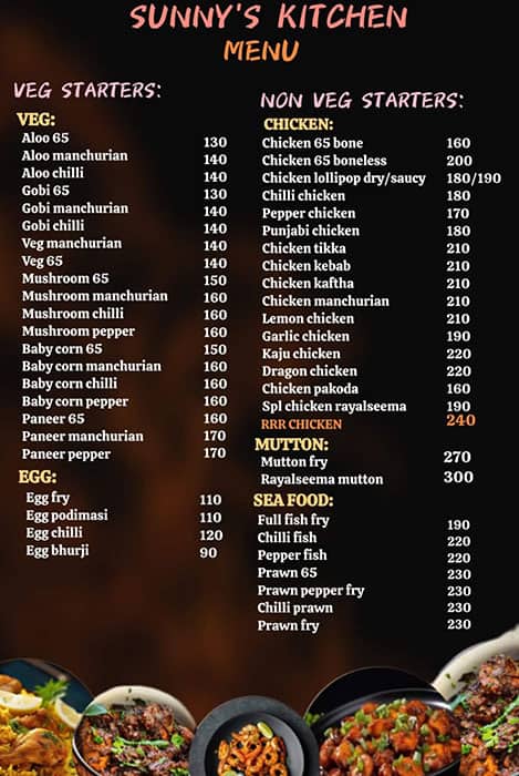 Menu of Sunny’s Restaurant, Padur, Chennai