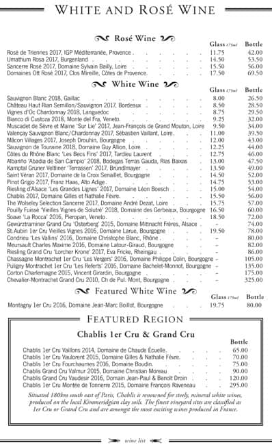 Menu at The Wolseley cafe, London, 160 Piccadilly