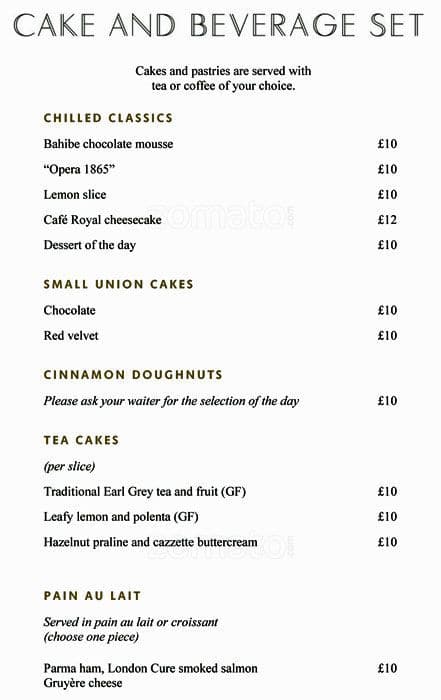 Menu at Green Bar at Hotel Cafe Royal, London