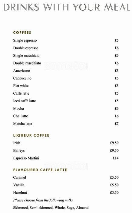 Menu at Green Bar at Hotel Cafe Royal, London