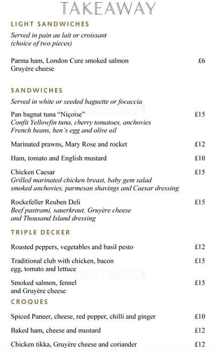 Menu at Green Bar at Hotel Cafe Royal, London