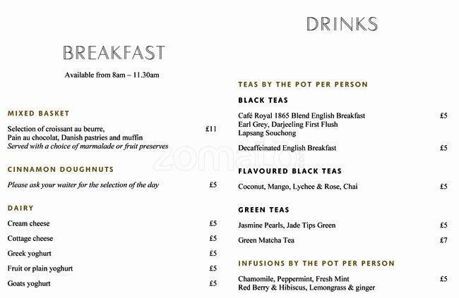 Menu at Green Bar at Hotel Cafe Royal, London