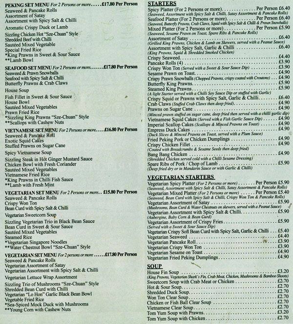 Menu at Man Chui III Chinese Restaurant, London, 84 Ballards Ln