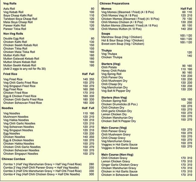 Menu of Legacy Of Awadh, Sector 8, Noida