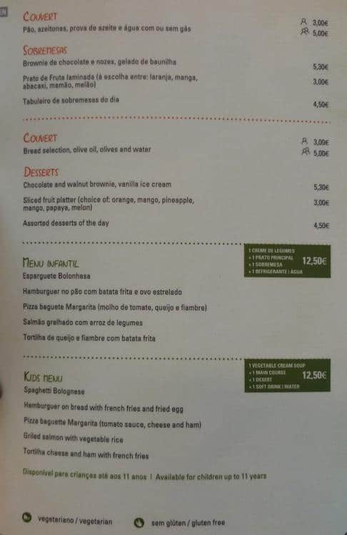 Menu at Colinas de Lisboa - Tryp Lisboa Aeroporto Hotel, Lisbon