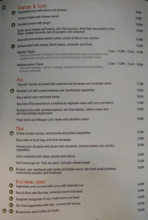Menu at Colinas de Lisboa - Tryp Lisboa Aeroporto Hotel, Lisbon
