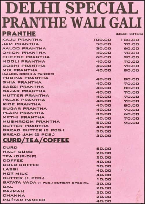 Delhi Special Pranthe Wali Gali Menu - Zomato