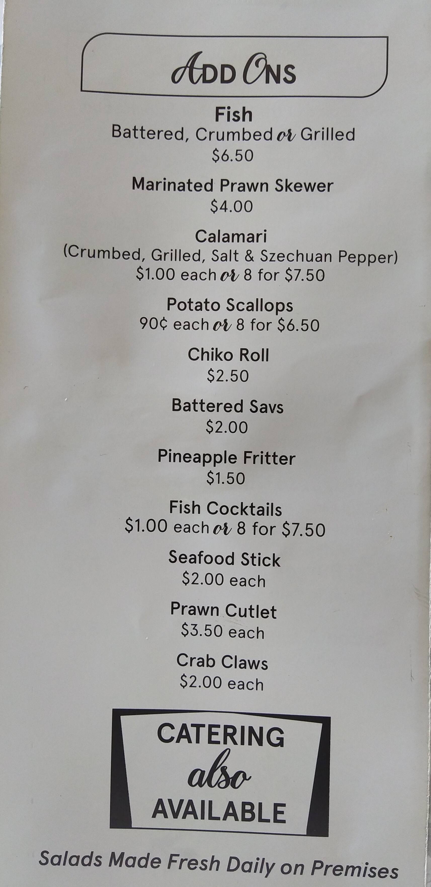 Menu at The Barra, Gymea
