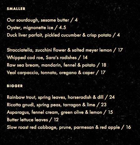 Menu at The Town Mouse restaurant, Carlton