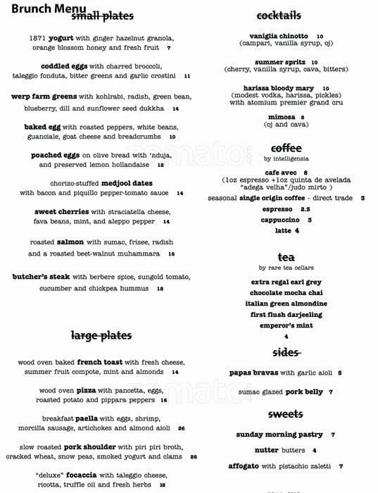 Menu at Avec restaurant, Chicago