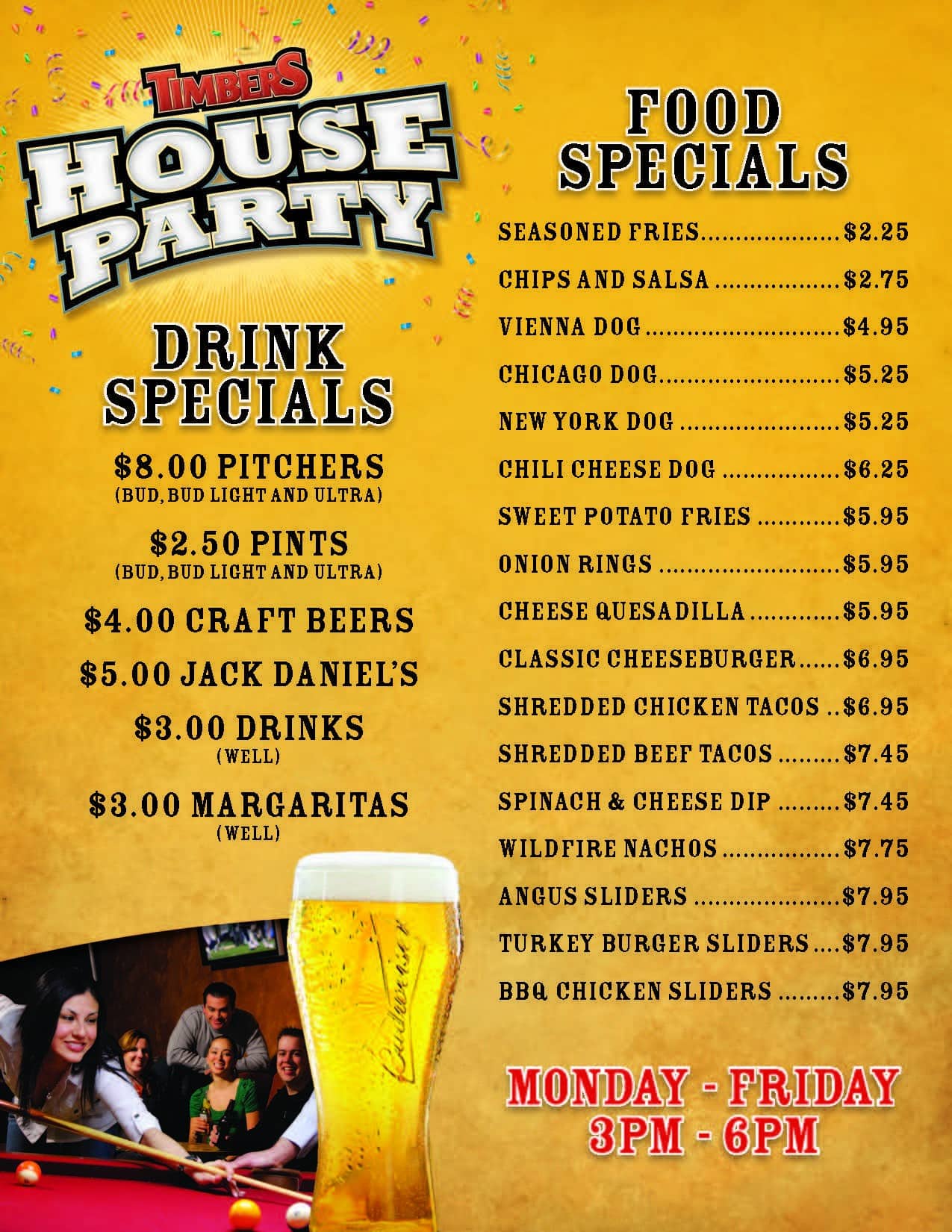 Menu at Timbers Bar & Grill, Las Vegas, W Azure Dr #170