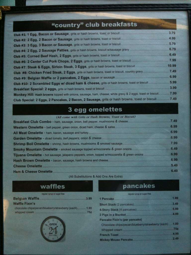 Menu at Breakfast Club Cafe, New Orleans, Jefferson Hwy