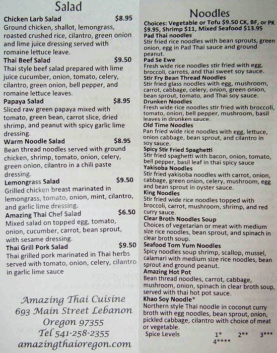 Menu at Amazing Thai Cuisine restaurant, Lebanon