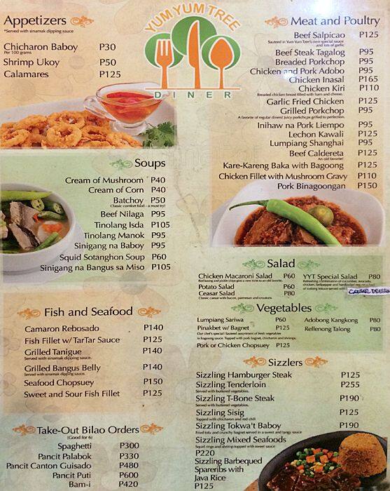 Menu at Yumyum Tree restaurant, Cebu City