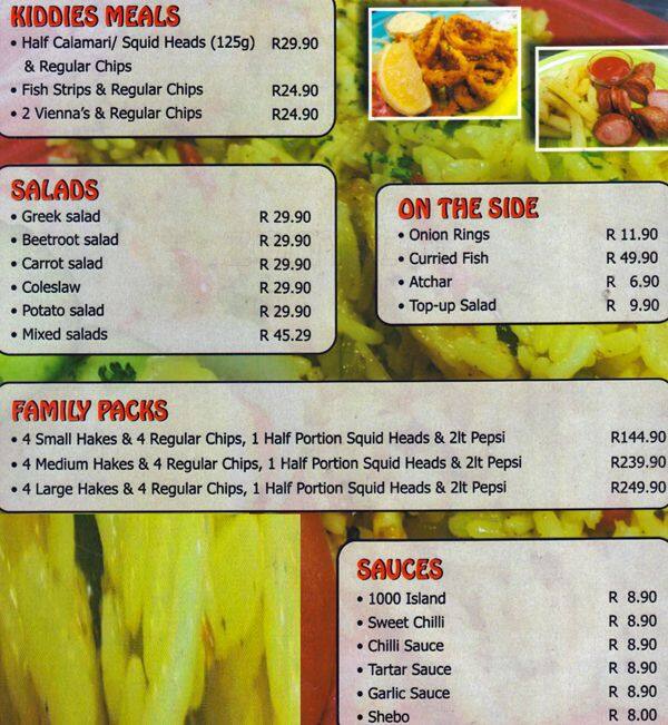 Carta de Ocean Fish & Chips, Pretoria
