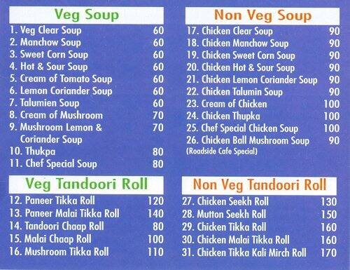 Menu at Roadside Cafe, Delhi