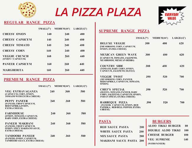 Menu of La Plaza's Pizzas, Malad West, Mumbai