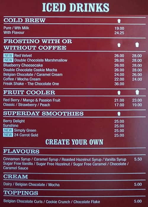 Menu at Costa Coffee restaurant, Dubai, Sheikh Mohammed bin Rashid Blvd