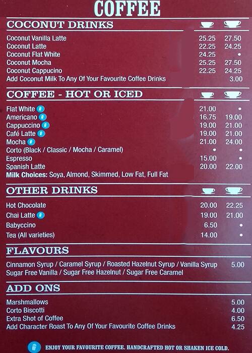 Menu at Costa Coffee restaurant, Dubai, Sheikh Mohammed bin Rashid Blvd