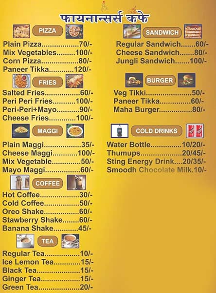 Menu of Financiers Cafe, Virar, Mumbai