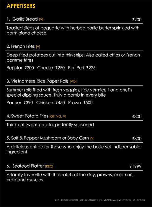 Menu of Outback On ECR, Kovalam, Chennai