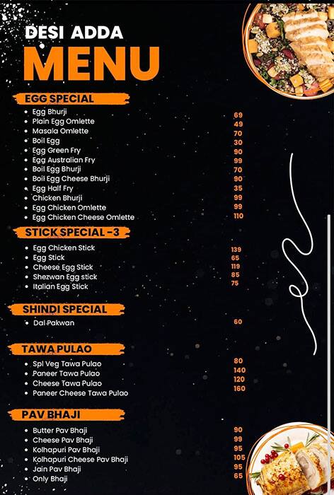Menu of Desi Adda, Kharadi, Pune