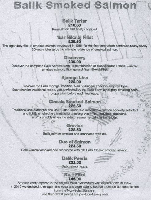 Menu at Caviar House Piccadilly restaurant, London, 161 Piccadilly