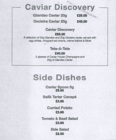Menu at Caviar House Piccadilly restaurant, London, 161 Piccadilly