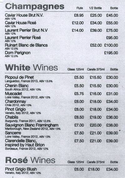 Menu at Caviar House Piccadilly restaurant, London, 161 Piccadilly