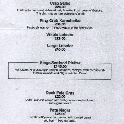 Menu at Caviar House Piccadilly restaurant, London, 161 Piccadilly