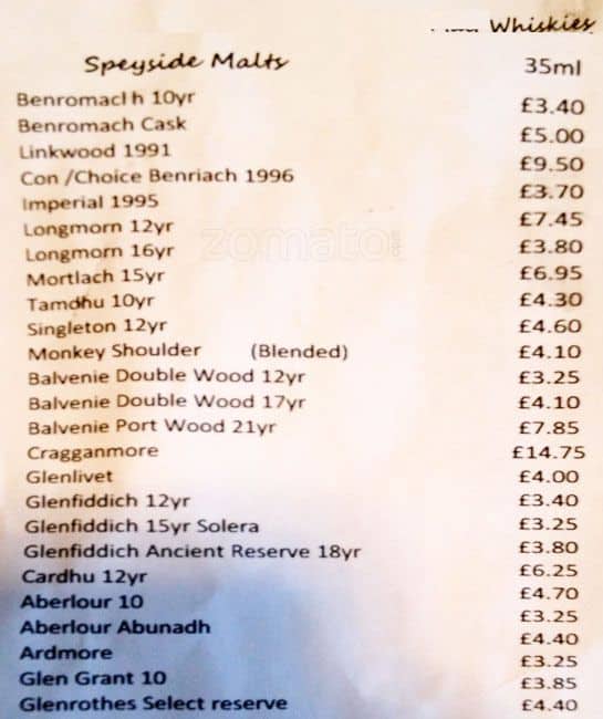 Menu at Sandy Bell's pub & bar, Edinburgh