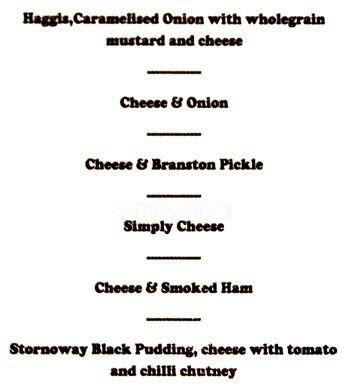 Menu at Sandy Bell's pub & bar, Edinburgh