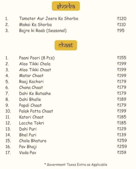 Menu of RJ 14, Ajmer Highway, Jaipur