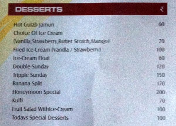Menu at Hotel The Landmark, Nashik