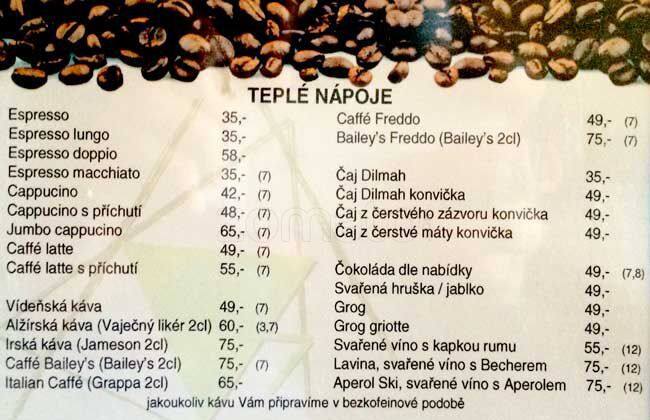 Menu at Sandwich restaurant, Prague