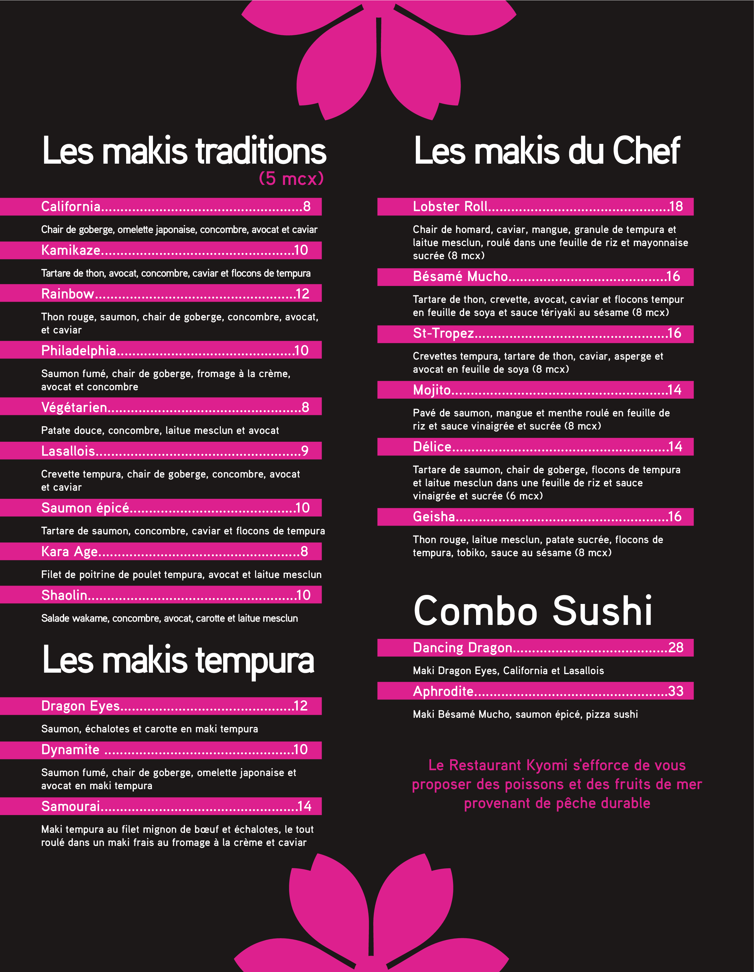 Menu at Restaurant Kyomi Lasalle, Montreal, Newman Blvd