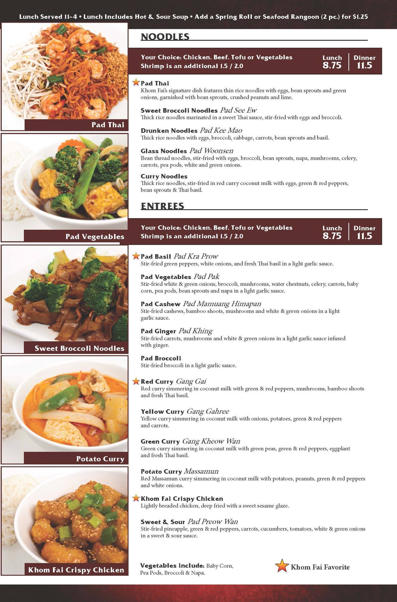 Menu at Khom Fai restaurant, Shelby charter Township, Hayes Rd