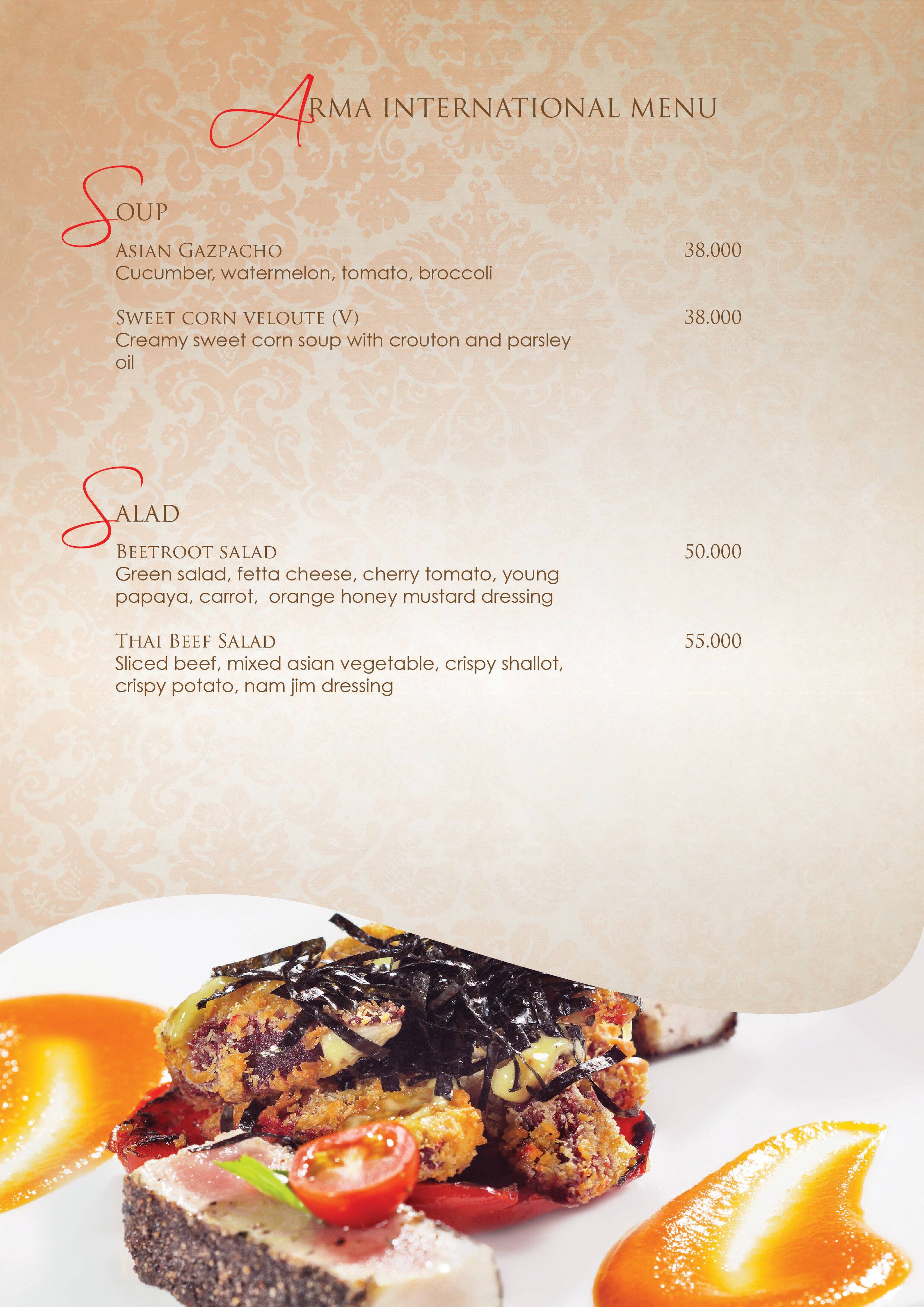 Menu at Arma Thai Restaurant, Peliatan, Jalan Bima Pengosekan