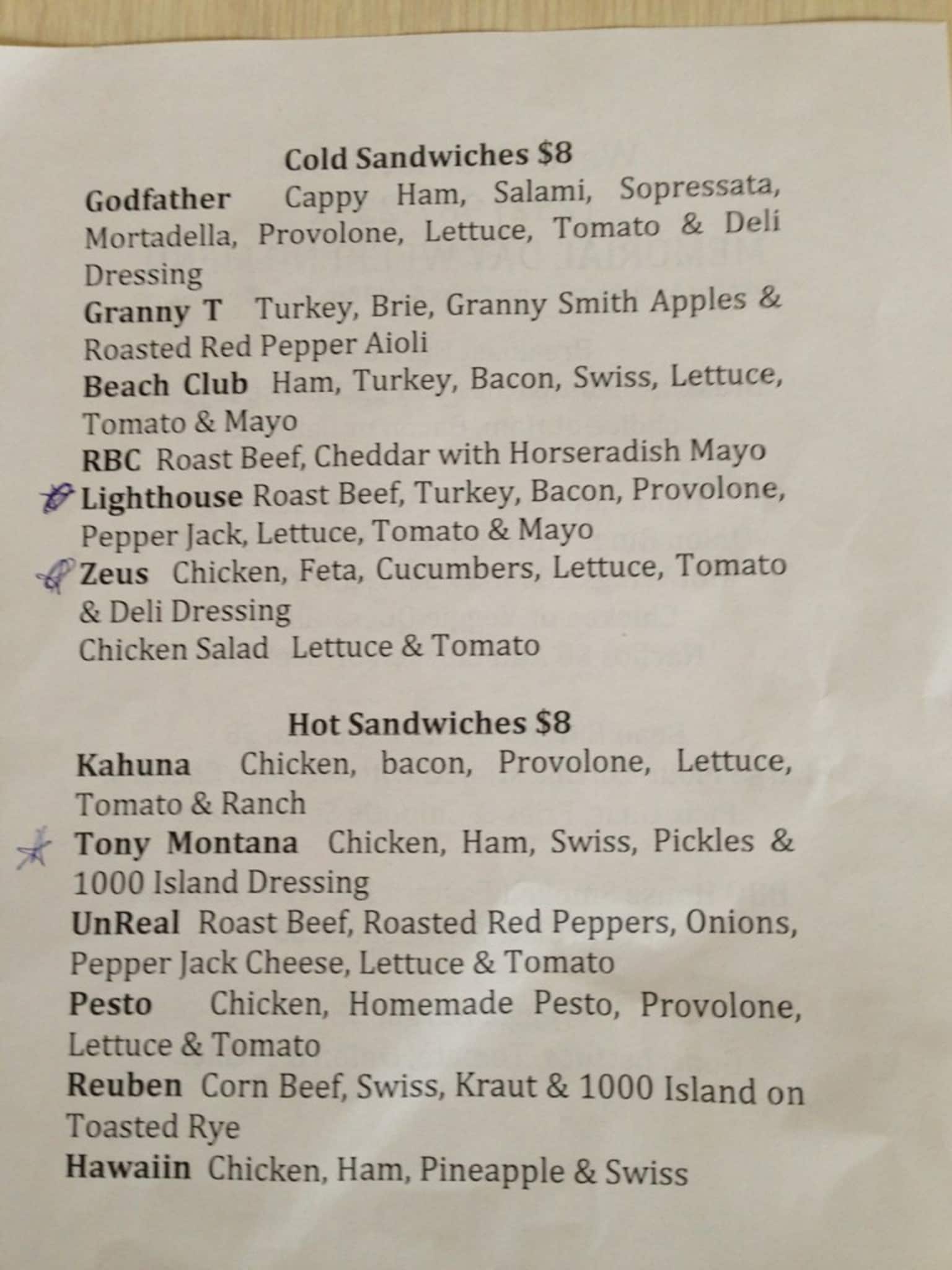 Menu at Waves Market and Deli, Rodanthe