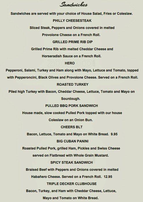 Menu at Cheers Bar & Grill Downtown Tacoma, Tacoma, Pacific Ave