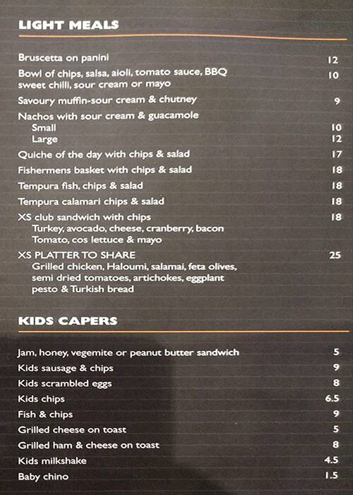 Menu at Café XS cafe, Carindale
