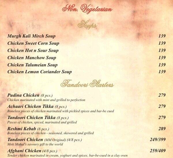 Menu at Moti Mahal Delux Tandoori Trail, Udaipur