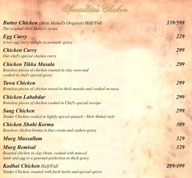 Menu at Moti Mahal Delux Tandoori Trail, Udaipur