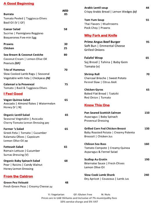 Menu at Lounge restaurant, Dubai