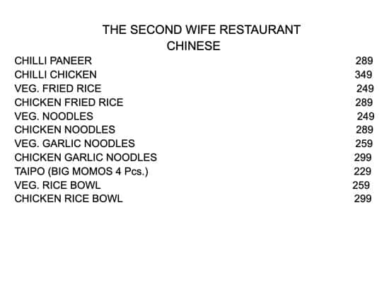 Menu at The Second Wife Restaurant, Noida, Shop no 15