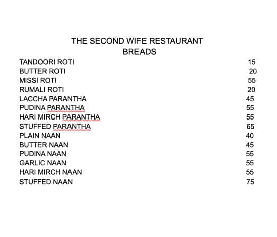 Menu at The Second Wife Restaurant, Noida, Shop no 15