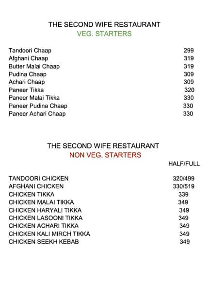 Menu at The Second Wife Restaurant, Noida, Shop no 15